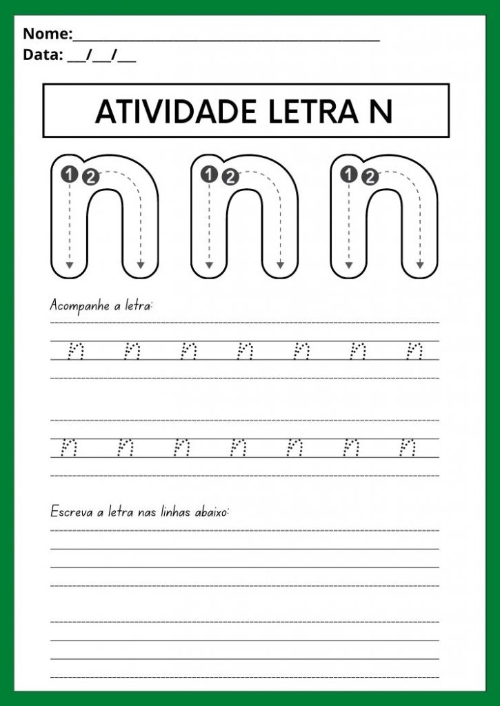Atividades com a Letra N Maiúscula e Minúscula para Imprimir