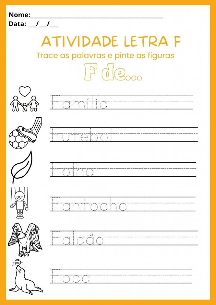 Atividades com a letra F Maiúscula e Minúscula para Imprimir