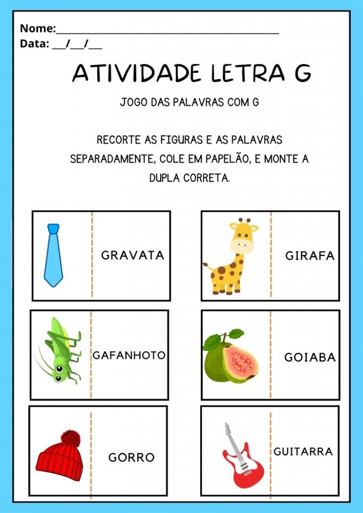 Atividades com a Letra G Maiúscula e Minúscula para Imprimir