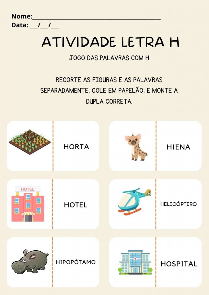 Atividades com a Letra H Maiúscula e Minúscula Para Imprimir