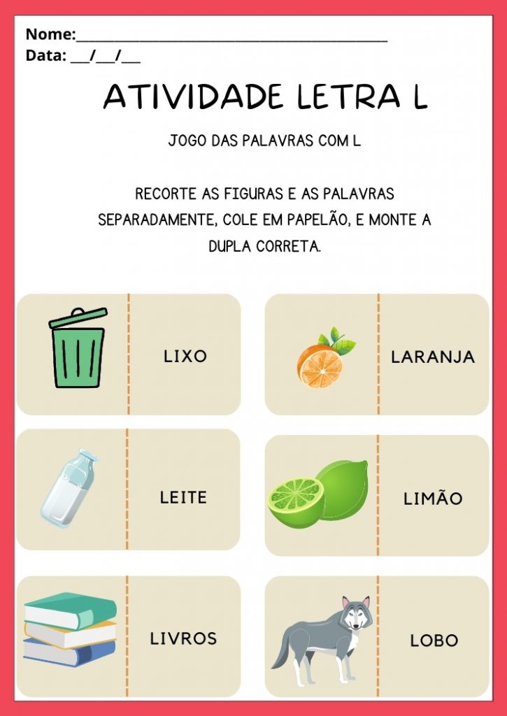 Atividades com a Letra L Maiúscula e Minúscula para Imprimir