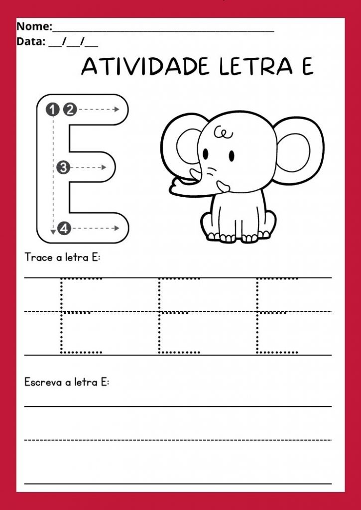 Atividades com a Letra E Maiúscula e Minúscula para Imprimir