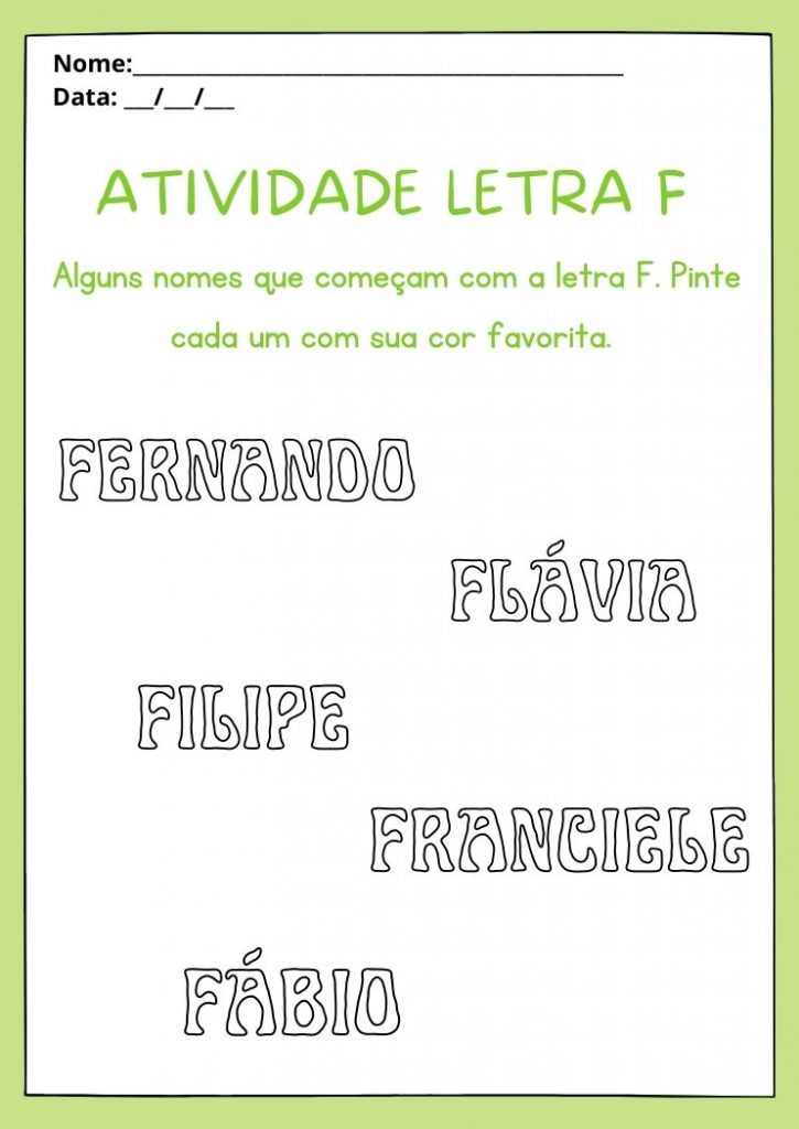 Atividades com a letra F Maiúscula e Minúscula para Imprimir