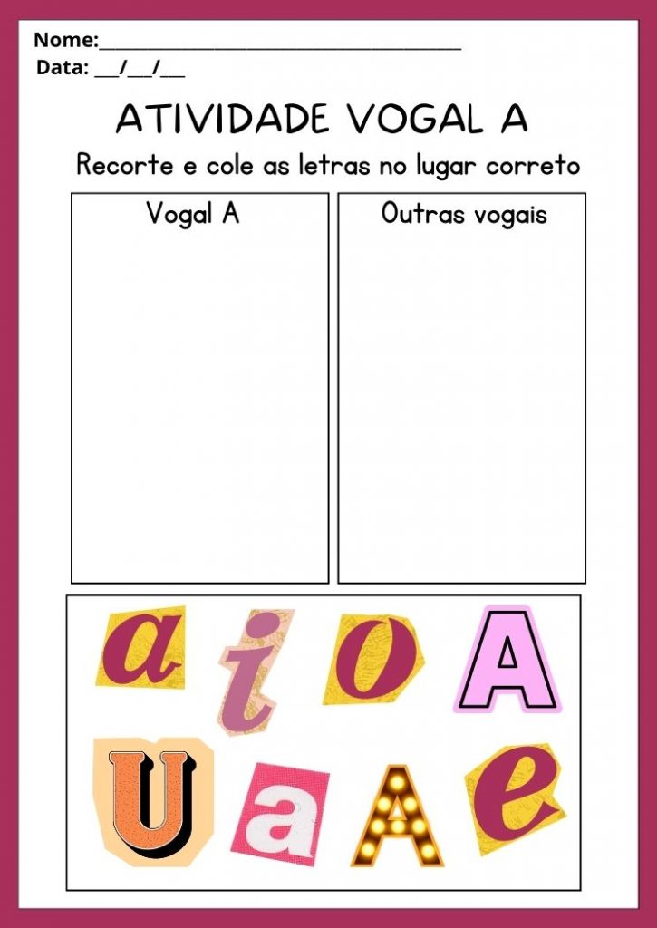 Atividades Vogal A para Imprimir