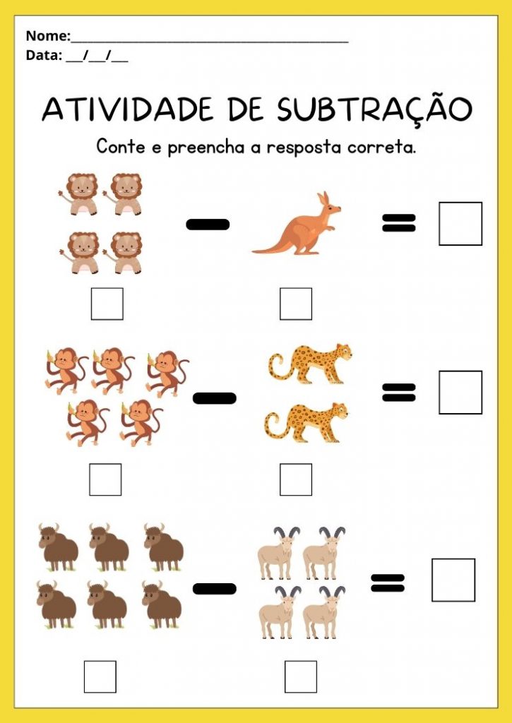 Atividades de Subtração para Imprimir