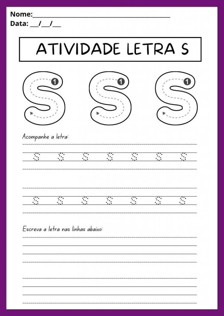 Atividades com a Letra S Maiúscula e Minúscula para Imprimir