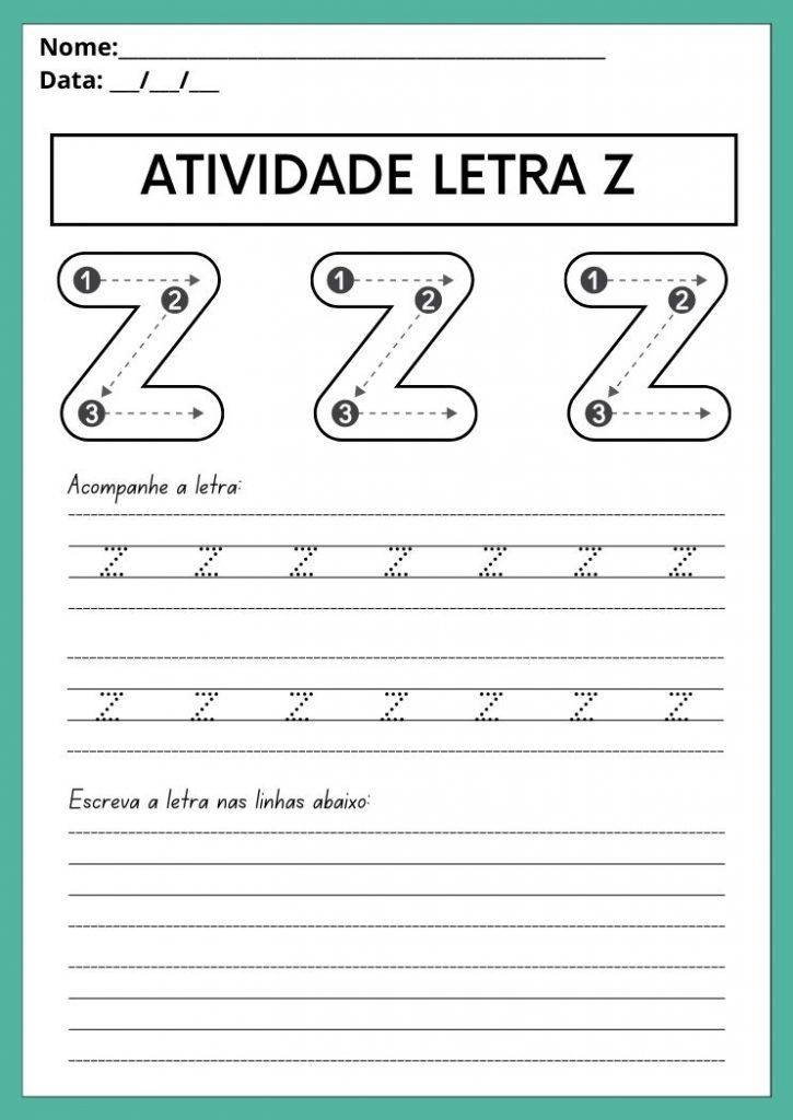 Atividades com a Letra Z Maiúscula e Minúscula para Imprimir