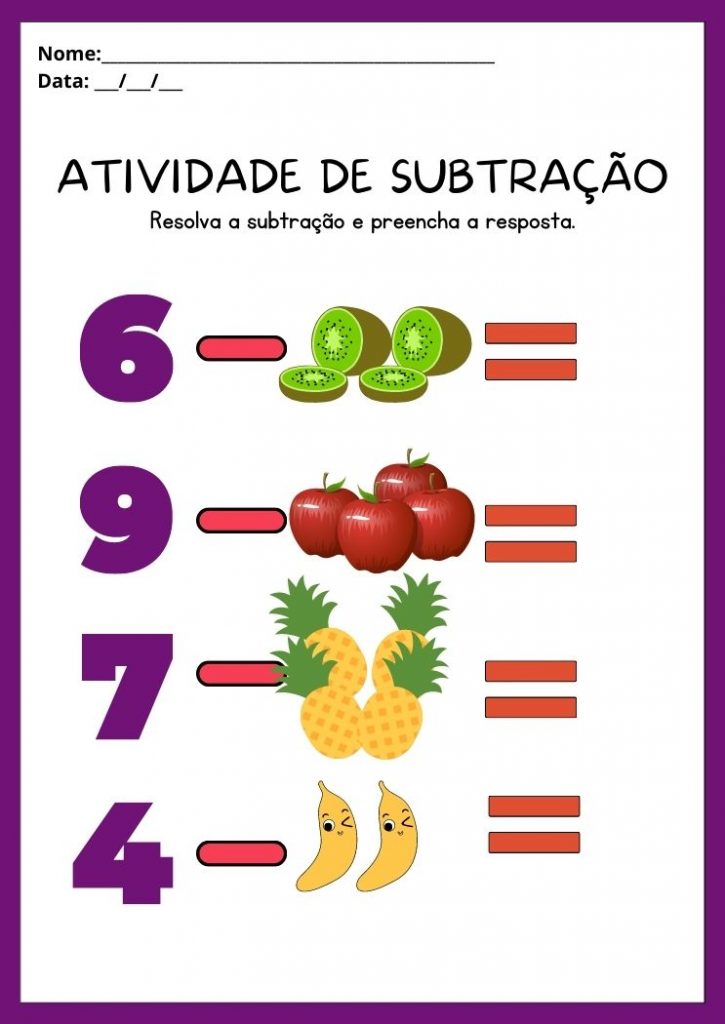 Atividades de Subtração para Imprimir