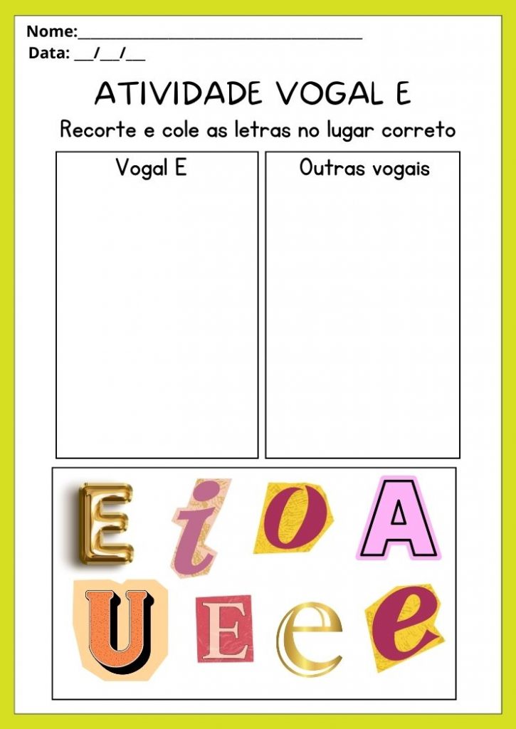 Atividades Vogal E para Imprimir