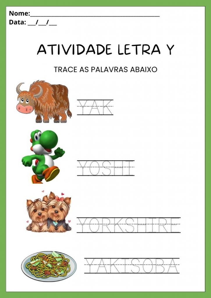 Atividades com a Letra Y Maiúscula e Minúscula para Imprimir