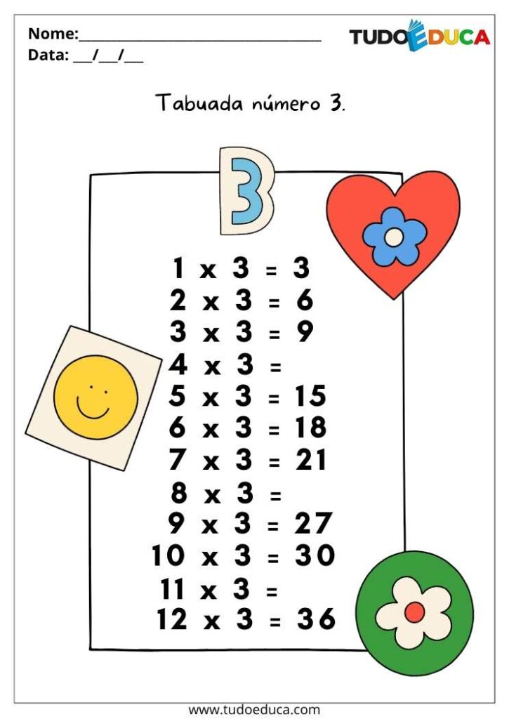10 Atividades com Tabuada para 3ª série para imprimir
