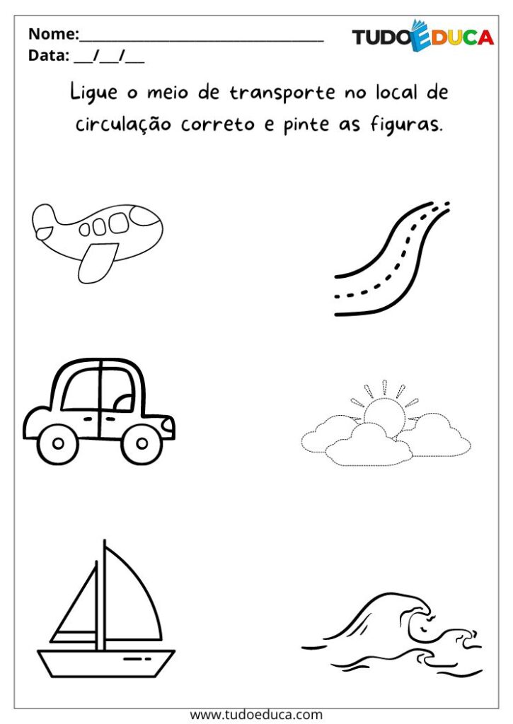 10 Atividades para o maternal com meios de transporte para colorir