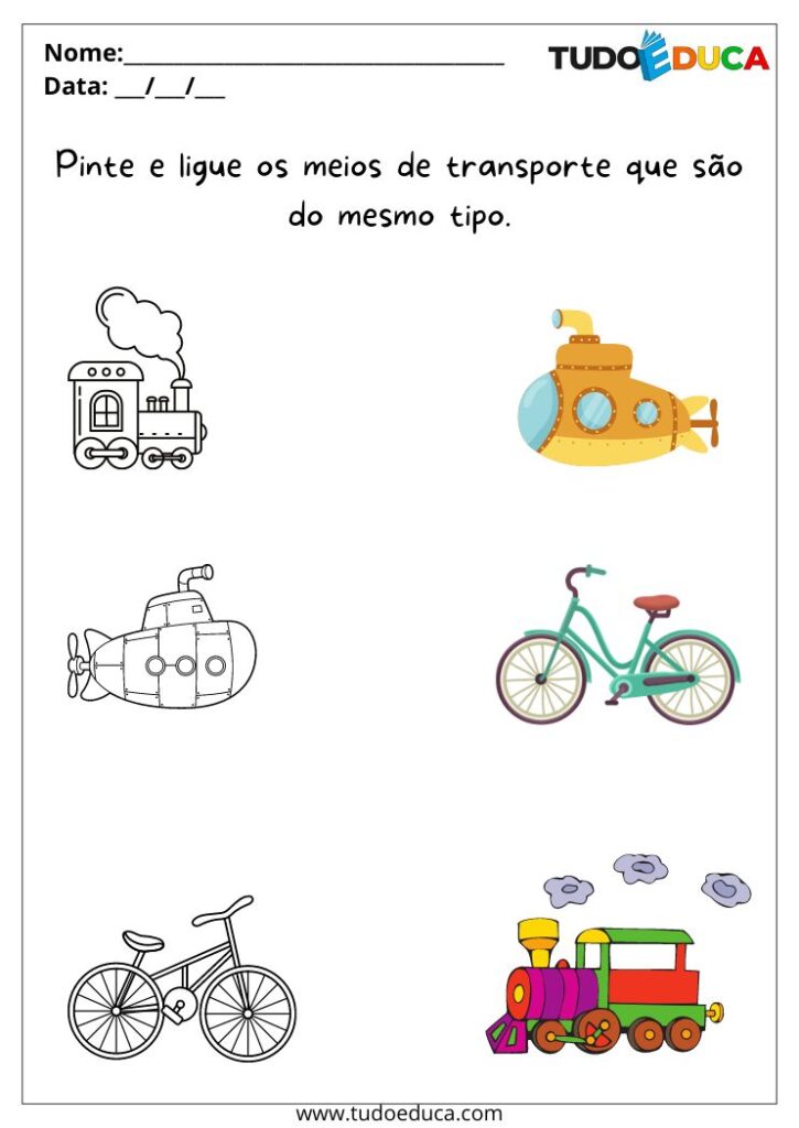 10 Atividades para o maternal com meios de transporte para colorir