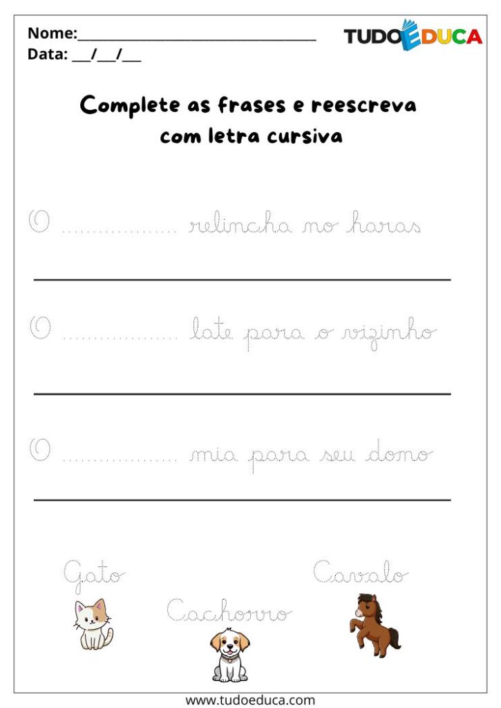 10 Atividades de Caligrafia com Letras Cursivas