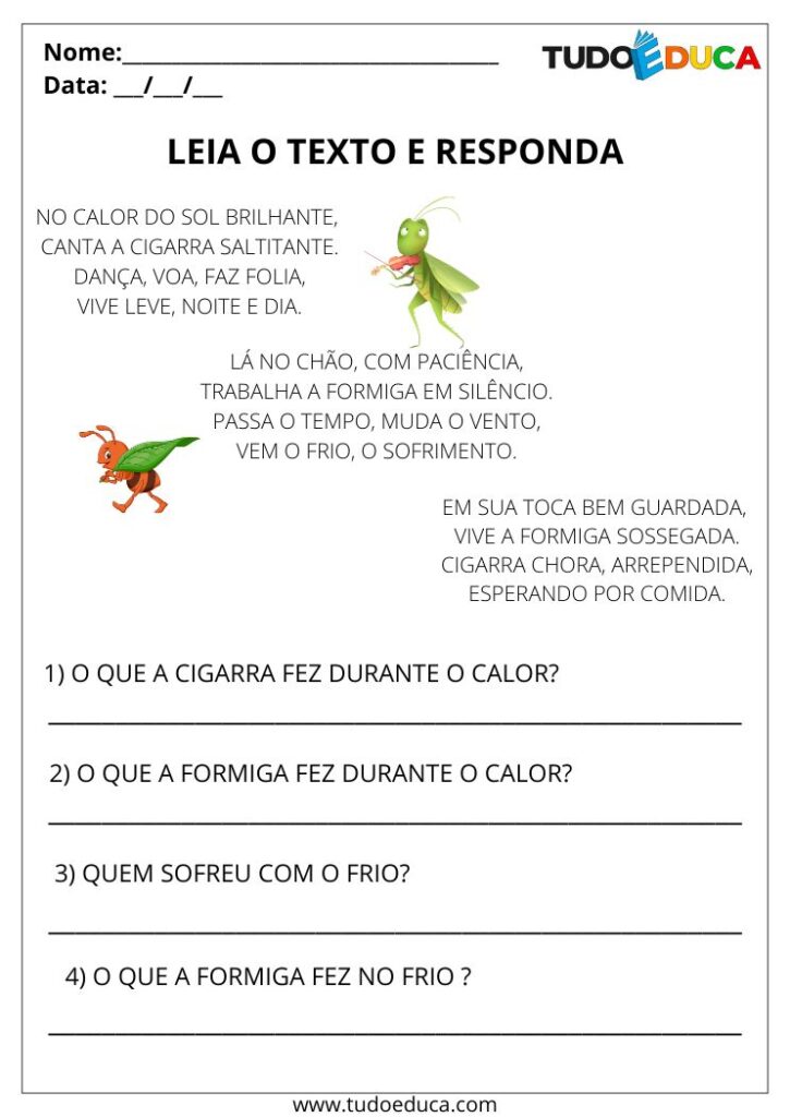 5 Atividades de Português Interpretação de Texto
