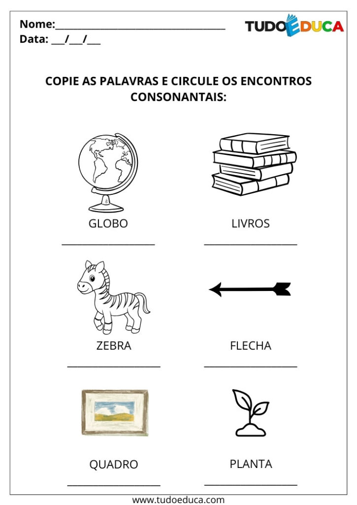 4 Atividades de Português com Encontro Consonantal