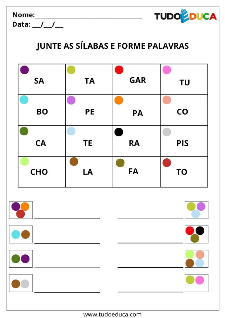3 Atividades De Português De Juntar Sílabas E Formar Palavras