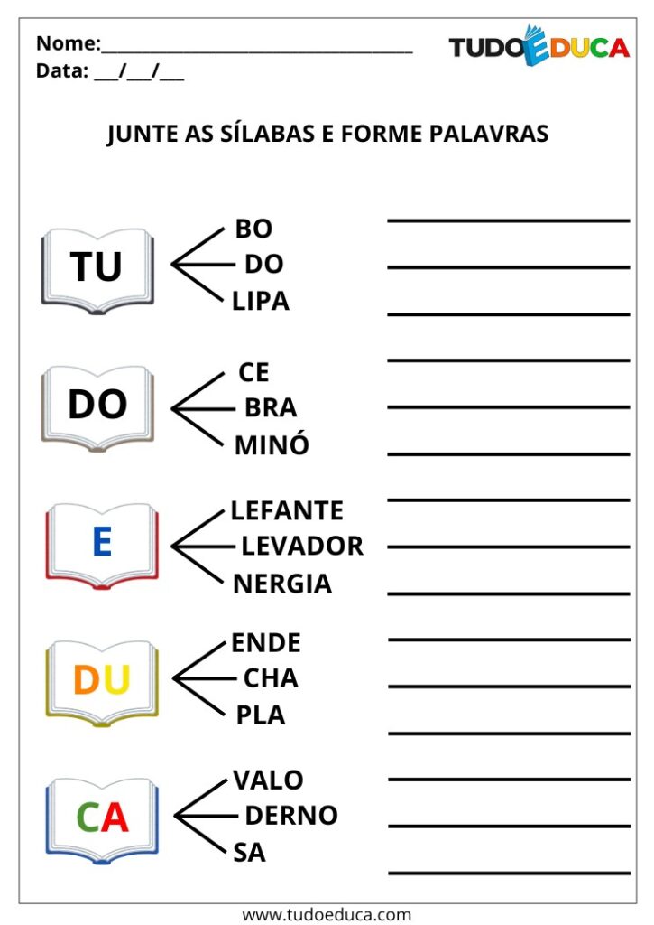 3 Atividades De Português De Juntar Sílabas E Formar Palavras